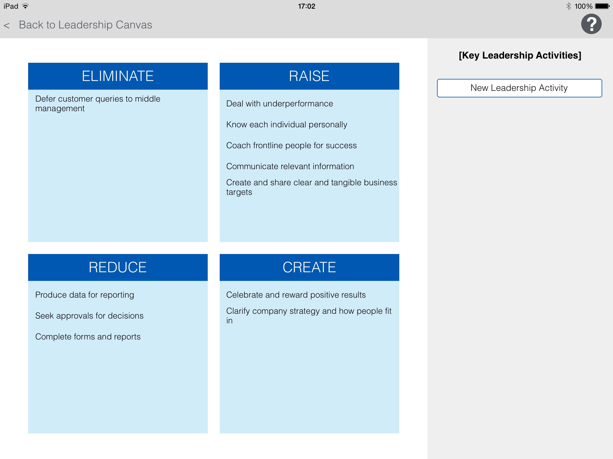 Blue Ocean Mobile Apps | Strategy Canvas | Leadership Canvas